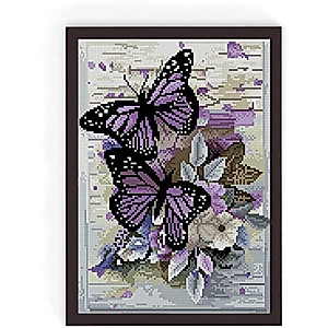 Stamped Cross Stitch Kits,Flowers Needlepoint Butterfly Counted Cross Stitch Kits for Adults Beginners,Full Range of Cross-Stitch Stamped Kits Needlecrafts for Home Wall Decor Cross Stitch Patterns