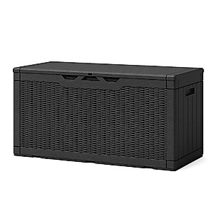 Patiowell 100 Gallon Resin Deck Box, Waterproof Large Outdoor Storage Box for Patio Furniture and Garden Tools, Black