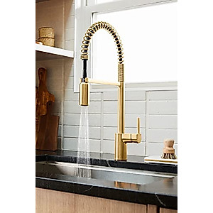 Moen Align Brushed Gold One Handle Spring Pulldown Kitchen Faucet, Farmhouse Style High-Arc Kitchen Sink Faucet with Power Boost for a Faster Clean, 5923SRS