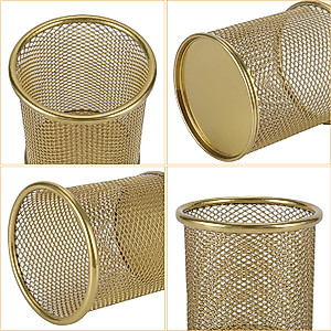 PAG Pencil Holder for Desk, 2 Pack Desktop Pen Cup, Office Supplies Desk Organizers and Accessories Organization, Makeup Brush Holder, Gold