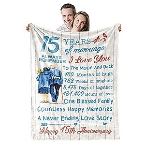 ZHSHWAT 15th Anniversary Couples Gifts,15th Wedding Anniversary Blanket Gift, Gifts for 15 Years Throw Blanket for Her Him Husband Wife Valentines Day Gifts 50"X60"