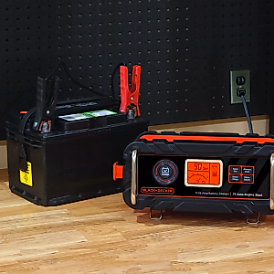 BLACK+DECKER BC25BD Fully Automatic 25 Amp 12V Bench Battery Charger/Maintainer with 75A Engine Start, Alternator Check, Cable Clamps