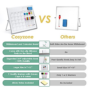 Dry Erase White Board,16”X12” Large Magnetic Calendar Whiteboard with Stand, 9 Markers, 4 Magnets,1 Eraser, Double-Sided Portable Whiteboard Easel for Office, Students Memo to Do List