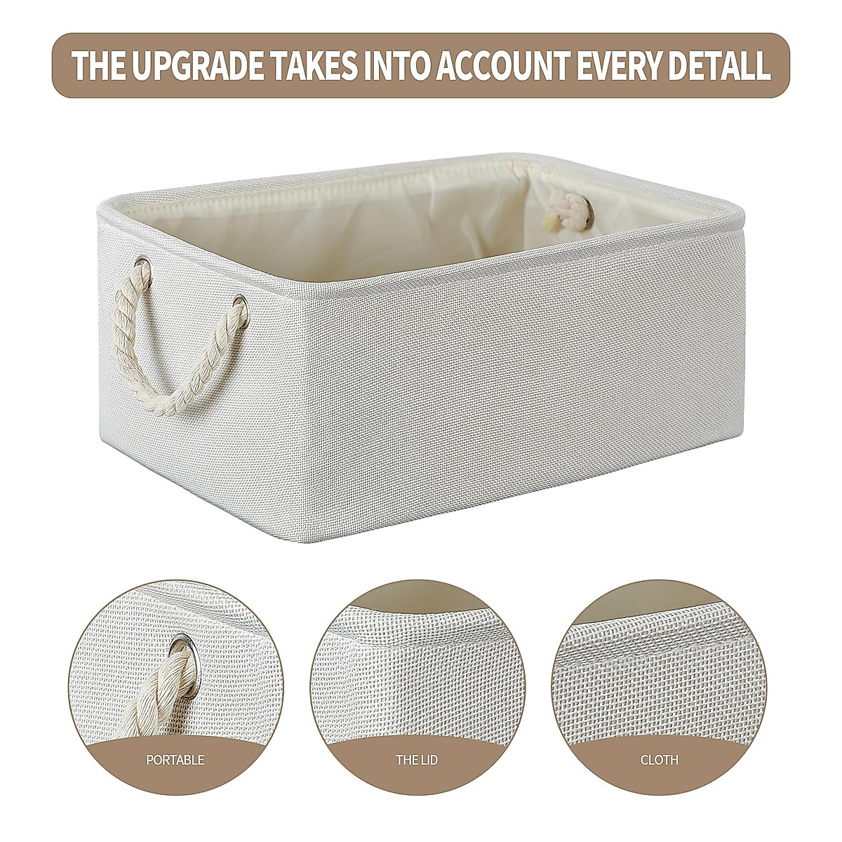 Storage Basket Bins 8 Pack Storage Baskets Bulk for Shelves - Decorative Baskets Storage Cubes Containers W/Handles for Clothes, Books, Home, Garage, Office, Bedroom, Parlor, Car (BeigeWhite)