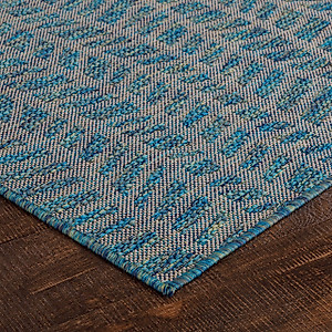 HOMEGNOME Indoor Outdoor geo Wave Rug (5'3"x7'6", Ocean Blue)