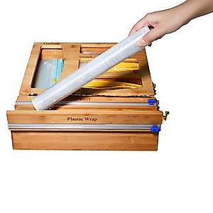 TILSI Storage Bag Organizer, Plastic Wrap Organizer and Dispenser with Cutter for Kitchen, Compatible with Gallon, Quart, Sandwich and Snack Variety Size Bag