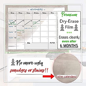EXODUS Dry-Erase Magnetic Fridge Calendar Complete Set with 2 Fine-Tip Black Markers 12”x16” Premium Quality Dry Erase Film, Monthly Planning and Family Schedule Organizer, Rustic Wood-Design Border
