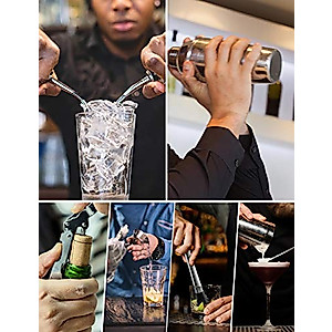 Bokhot Bartender Kit, 14 Piece Cocktail Shaker Set Stainless Steel Bar Tools with Rotating Stand, 25 oz Shaker Tins, Jigger, Spoon, Pourers, Muddler, Strainer, Tongs, Bottle Stoppers, Opener, Recipes