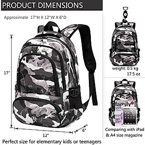 BLUEFAIRY Kids Backpack for Boys Elementary School Bags Primary Middle School Bookbags for Teens Back to School Gifts for Childs Mochila Escolares para Niños 17 Inch Aged 6-8 Camo Grey