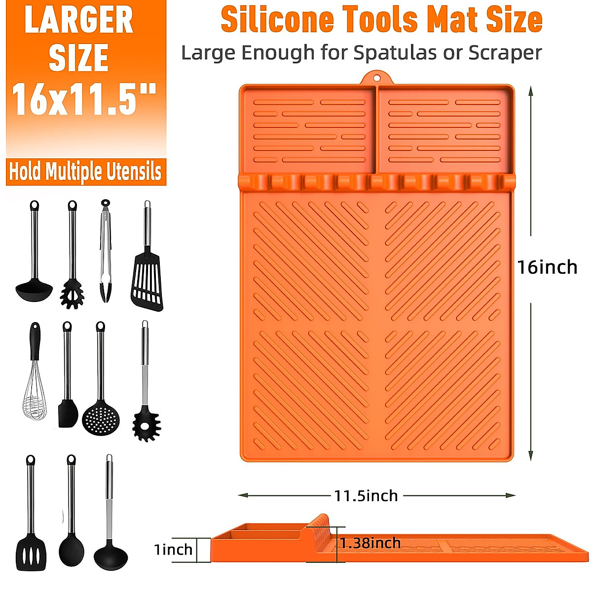 Silicone Grill Mat Compatible with Blackstone, Silicone Griddle Tools Mat with Drip Pad, Spatula Mat for Outdoor Grill Kitchen Counter (Orange)