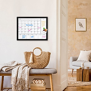 Aitakatta 3-in-1 Dry Erase Calendar for Wall, Magnetic Monthly & Weekly Calendar Whiteboard, Dry Erase Board for Wall with Black Wood Frame, Hanging White Board Calendar for Decor/Memo(YL+ZL-BK,4333)