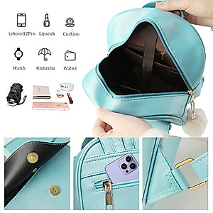 Aogist Mini Leather Backpack Purse 3-Pieces Fashion Bowknot Zipper Bags Cute Casual Travel Daypacks for Women Pearl Blue