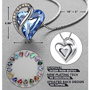 Leafael Necklaces for Women, Infinity Love Heart Pendant with Light Sapphire Blue Birthstone Crystal for March & December, Jewelry Gifts for Wife, Silver Plated 18 + 2 inch Chain, Her Mom's Birthday