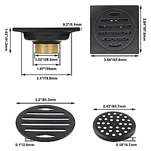 Jiozermi 3.84" Square Shower Drain, Stainless Steel Floor Drain with Removable Cover Grate and Hair Strainer, Prevent Odor from Entering Through The Drain, Matte Black