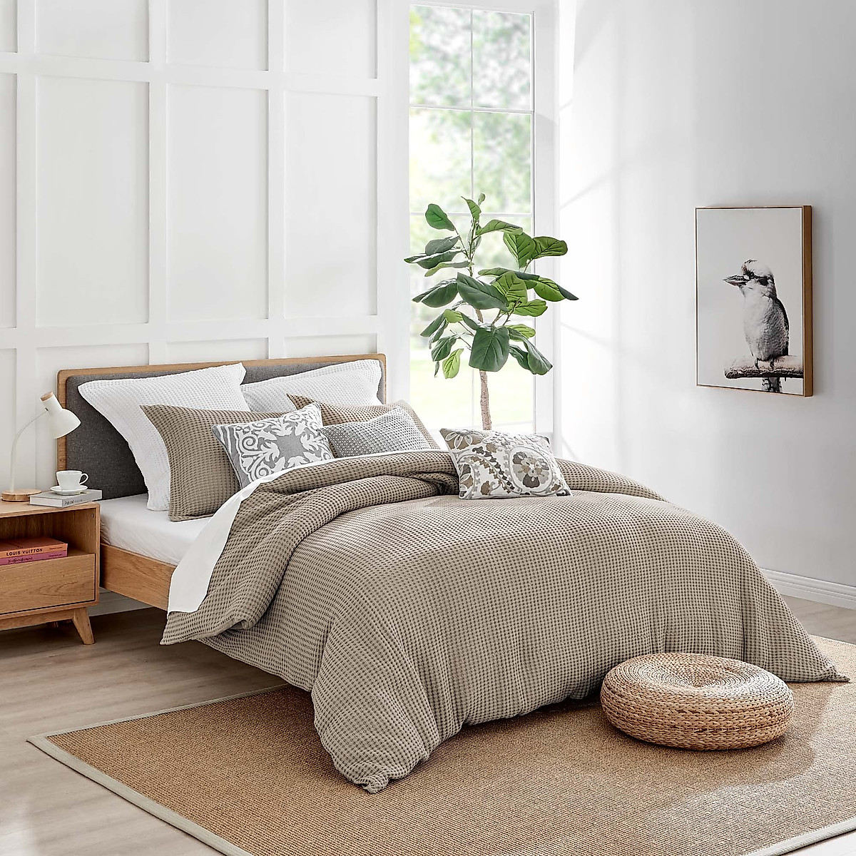 Levtex Home - Mills Waffle Beige Fawn Duvet Cover Set - Full/Queen Duvet Cover + Two Standard Pillow Cases - Beige Fawn Waffle Weave - Duvet Cover (90 x 94in.) and Pillow Case (26 x 20in.) - Cotton