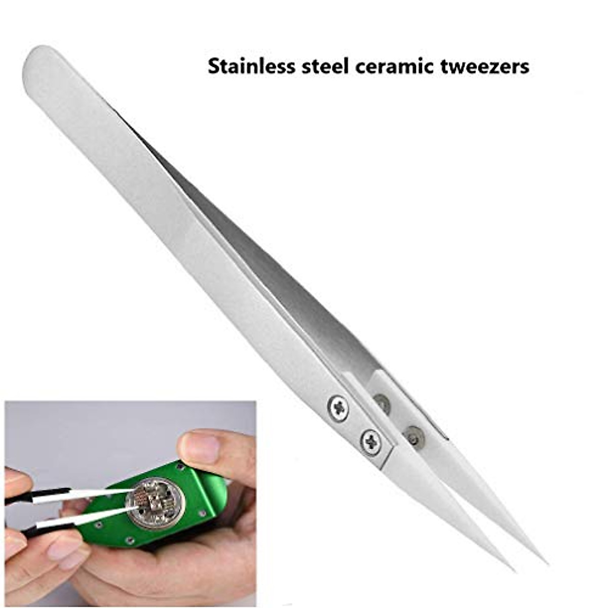 Ceramic Tweezers, Stainless Steel Tweezers, Non-Conductive, High Temperature Resistance 3000 Degrees Applicable to Precision Electrical Operation (Black)