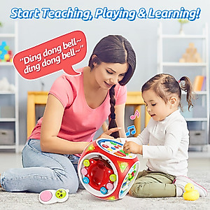BAOLI Toddler Activity Cube, 6 in 1 Busy Learning Shape Sorter Toy with Music Keyboard, Gear, Sound & Light, Early Educational Toy Birthday Gifts for Baby Toddlers Children Boys Girls Age 1-3