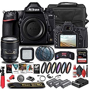 Nikon D780 DSLR Camera (Body Only) (1618) + Nikon 24-120mm Lens + 64GB Memory Card + Case + Corel Photo Software + 2 x EN-EL 15 Battery + LED Light + Filter Kit + More (International Model) (Renewed)