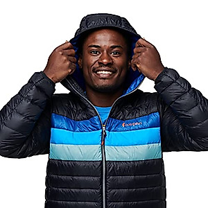 Cotopaxi Fuego Down Hooded Jacket - Men's Black & Pacific Stripes Medium