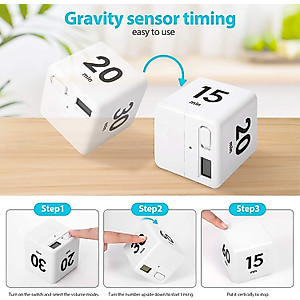 Cube Timer, Gravity Sensor Flip Timer Kitchen Timer Child Timer Exercise Timer 15 20 30 60 Minutes Workout Timer and Game Timer for Time Management