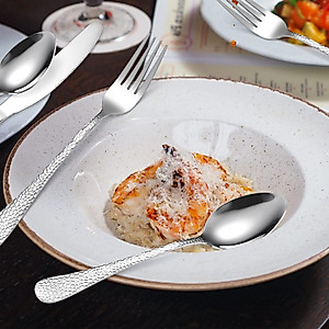 A · HOUSEWARE Vintage Silverware Set Hammered Flatware Silver Eating Utensils Stainless Steel Forks Spoons Knives for Restaurant Home Kitchen Parties Durable