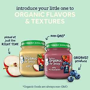 Gerber 1st Foods Organic for Baby Baby Food Apple, 4 oz Jar (10 Pack)