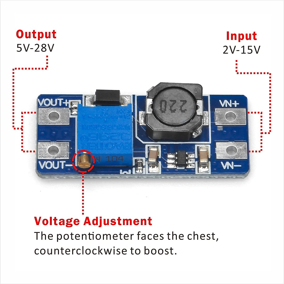 OSOYOO 10PCS MT3608 DC-DC Step Up Boost Converter Module 2A Adjustable Voltage Regulator Board Input Voltage 2.5V-15V to 5V-20V Output Voltage for Arduino