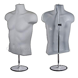 4-Pack Male Mannequin Torso, Dress Form Hollow Back Body Tshirt Display, w/Stand for Counter by EZ-Mannequins for Craft Shows, Photos or Design, Easy to Assemble and Store, S-M Clothing Sizes, White.