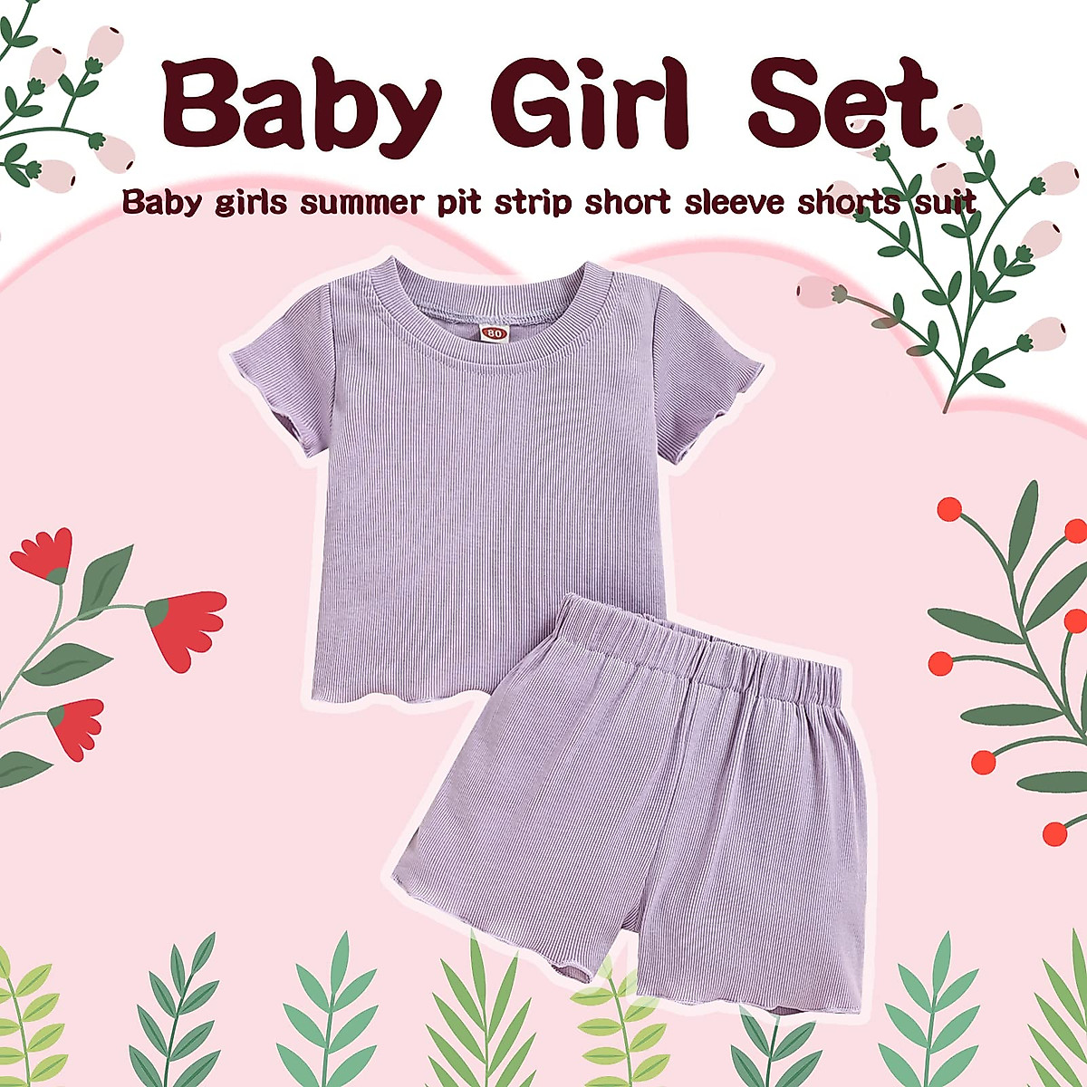 Dimoybabe Toddler Girl Clothes 2T Toddler Girl Summer Outfits Clothes Set Ruffle Ribbed Short Sleeves T-Shirt Tops Shorts Comfy Outfits (Light Purple Ruffle, 2-3T)