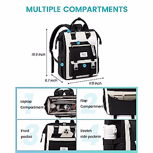 LOVEVOOK Laptop Backpack for Women,15.6 Inch College Backpack,Light Weight Travel Backpack Waterproof Casual Daypack Computer Backpack fits Travel Work Casual（15.6 inch,Black&Beige）