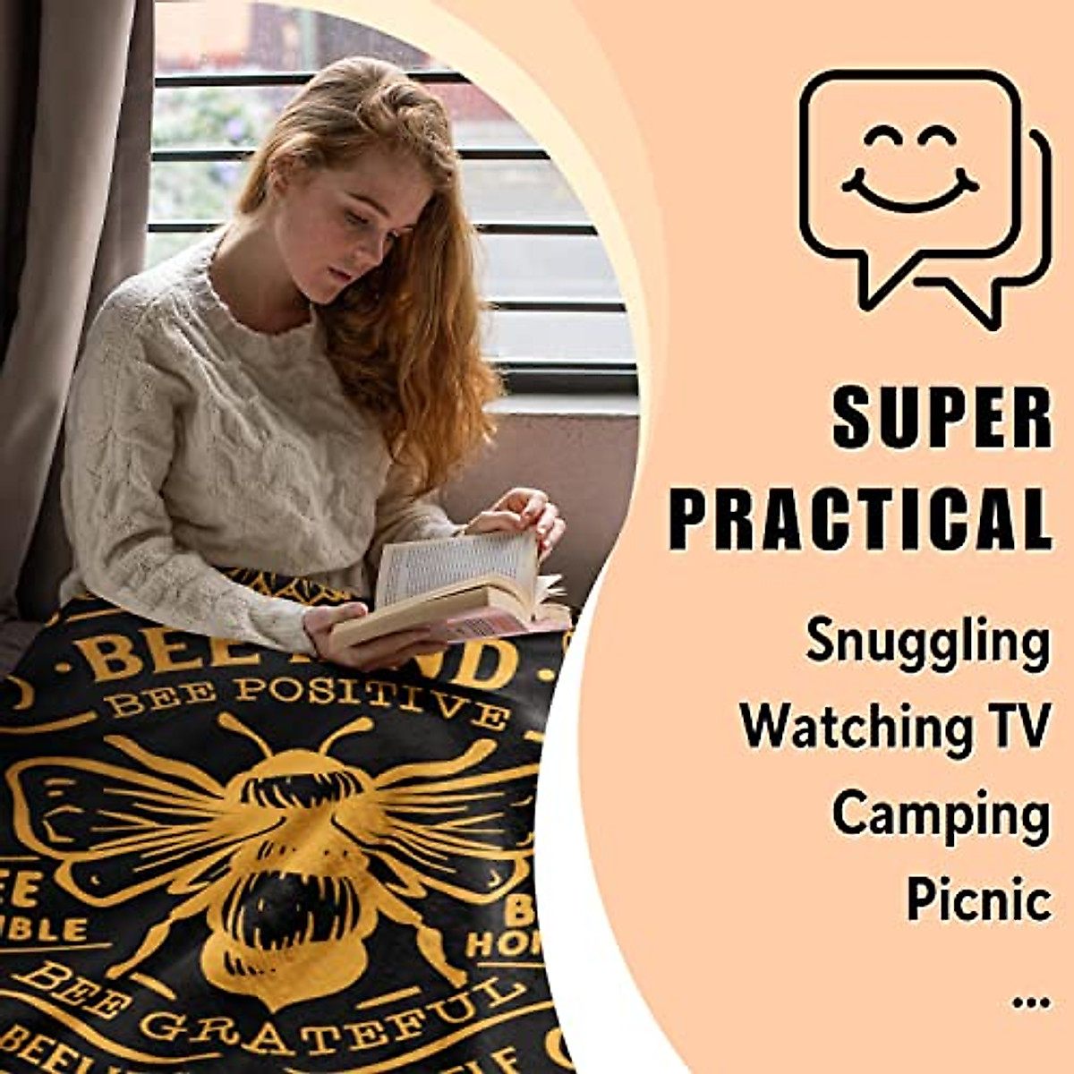 InnoBeta Bee Blanket, Bee Gifts for Women Men, Blanket with Bees and Sunflowers, Flannel Throw Blanket, Bee Themed Gifts for Bee Lovers, Bee Gift Idea for Birthday, Christmas, 50"x 65"