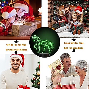 FULLOSUN Night Lights for Kids Horse Illusion 3D Night Light Bedside Lamp 16 Colors Changing with Remote Control Best Birthday Gifts for Child Baby Boy and Girl