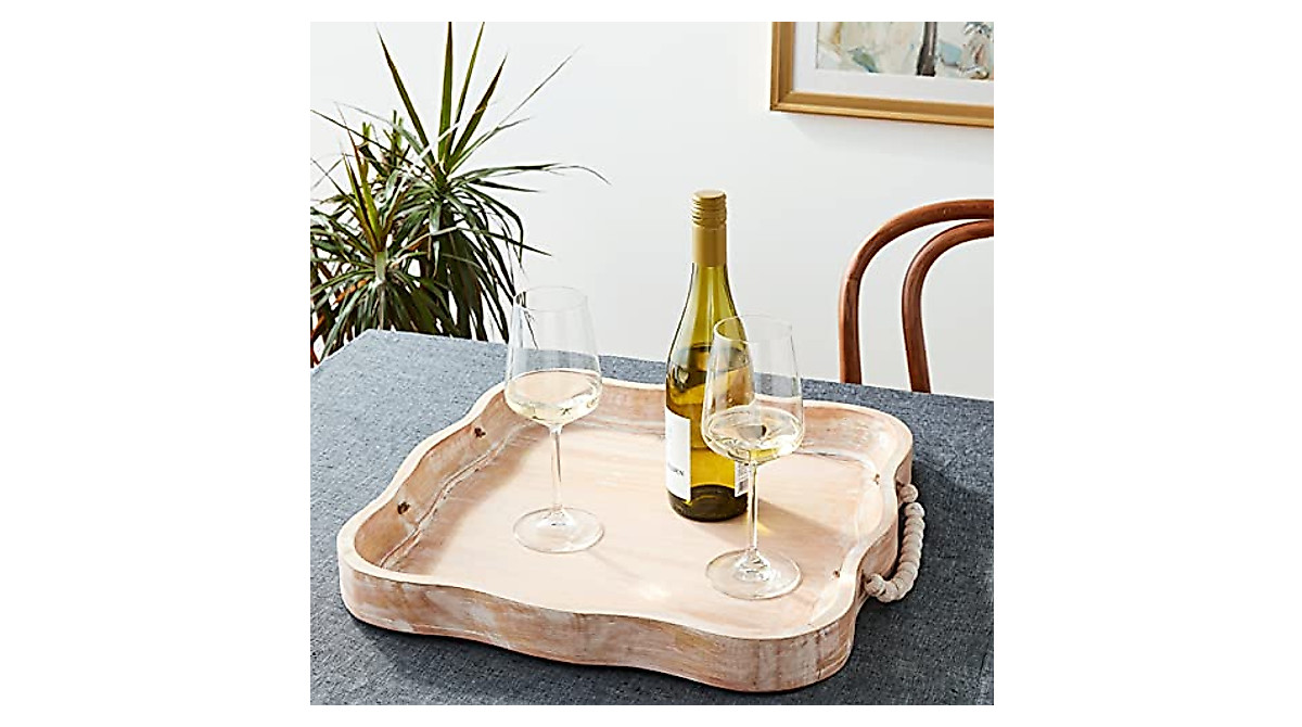 Mud Pie 18" Beaded Tray - Elegant Mango Wood Serving & Decor