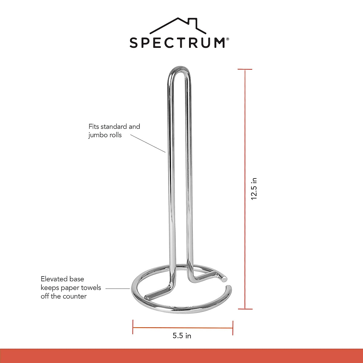 Spectrum Diversified Euro Holder for Kitchen Countertops, Bars & Dining Tables Steel Paper Towel Stand, Fits Standard & Jumbo Rolls, 1 Count, Chrome