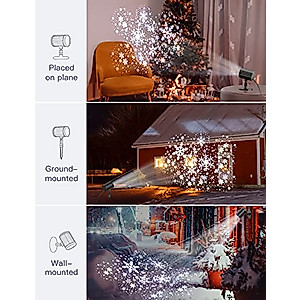 Christmas Projector Lights Outdoor,Snowflake Indoor Outdoor Waterproof LED Landscape Projection Xmas Rotating Snowflakes Decorative Lighting for House Party Wedding Holiday, White, (SW-PL-12)