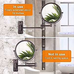 DECLUTTR Wall Mounted Makeup Mirror, 1X/7X Magnifying Mirror, 360° Swivel Double Sided Extendable Bathroom Mirror for Shaving, Bronze
