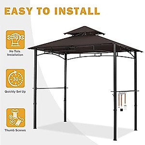 OUTDOOR WIND Grill Gazebo 8x5 BBQ Gazebo Canopy with LED Light,Brown