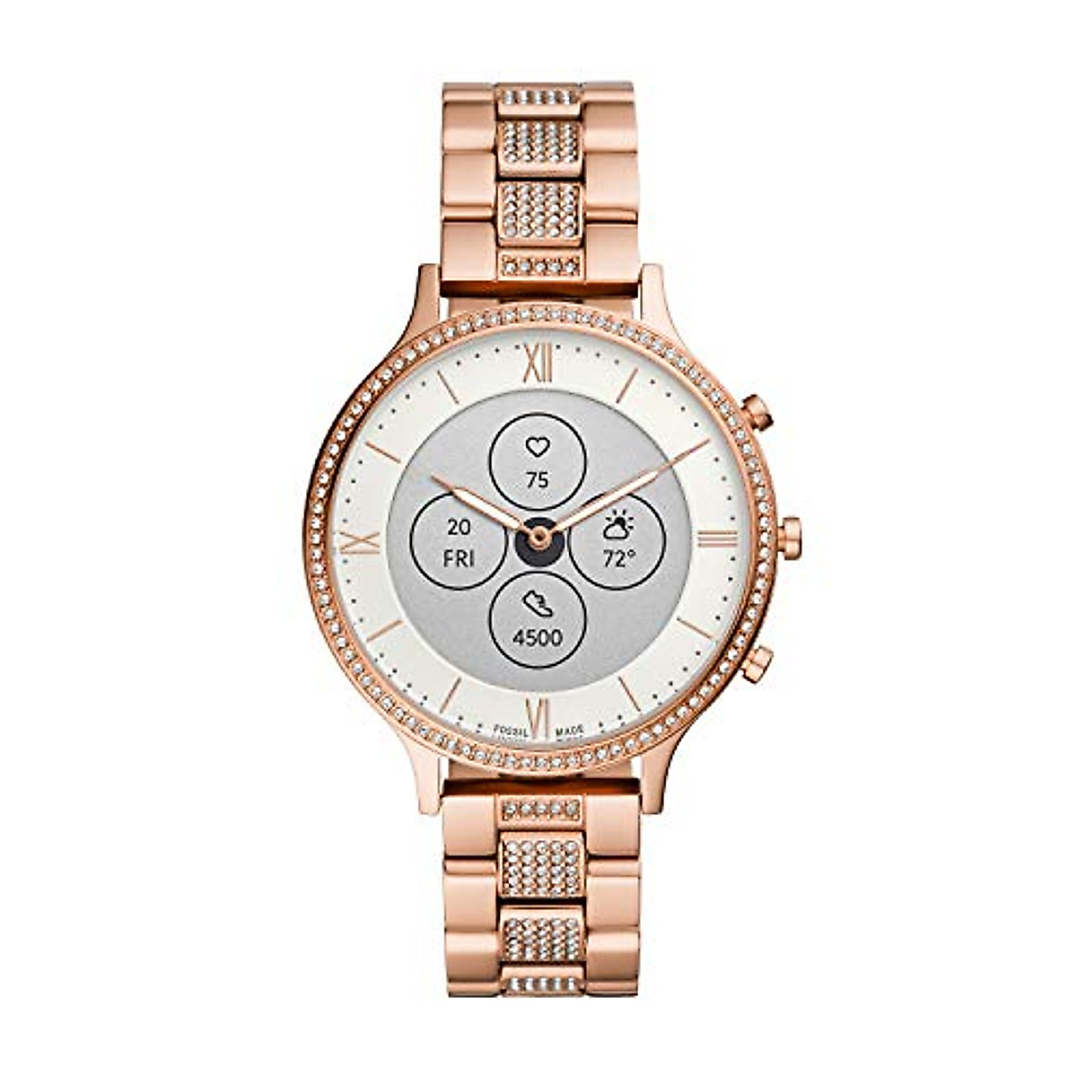 Fossil Women's 42mm Charter Stainless Steel Hybrid HR Smart Watch, Color: Rose Gold Glitz (Model: FTW7012)