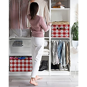 Storage Bins, Independence Day Patriotic Star Plaid Red White Storage Baskets for Organizing Closet Shelves Clothes Decorative Fabric Baskets Large Storage Cubes with Handles