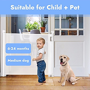 Papablic Retractable Baby Gate, Auto Lock Safety Gate for Baby and Pet, 34" Tall, Extends to 71" Wide, Extra Wide Dog Gate for Indoor Outdoor Stairs Doorways Hallways