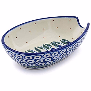 Polish Pottery 4½-inch Spoon Rest made by Ceramika Artystyczna (Water Tulip Theme) + Certificate of Authenticity