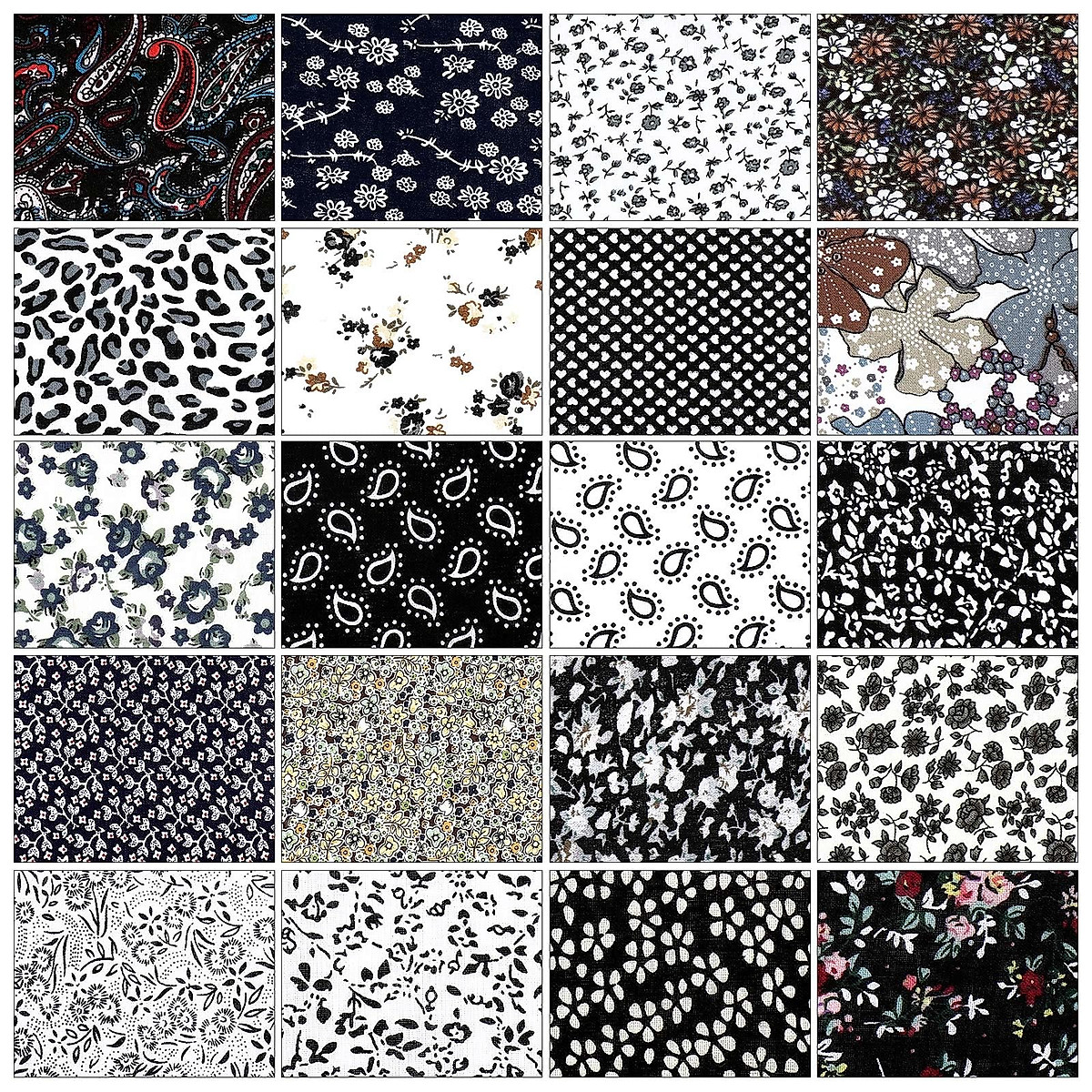 Ganeen 40 Pcs 20" x 20" Quilting Cotton Fabric Squares Patchwork Fabrics Cotton Printed Craft Fabric Patchwork Bundles Quilting Fabric Craft Fat Quarters for DIY Sewing Cloths Craft Patchwork(Black)