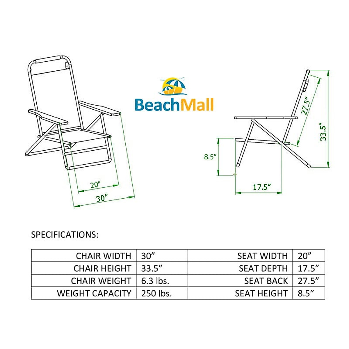 Deluxe 5 Reclining Positions Lay Flat Beach Chair for Adults with Drink Holder, Aluminum Lightweight Folding for Low Sand Chairs, 250 lb Load Capacity