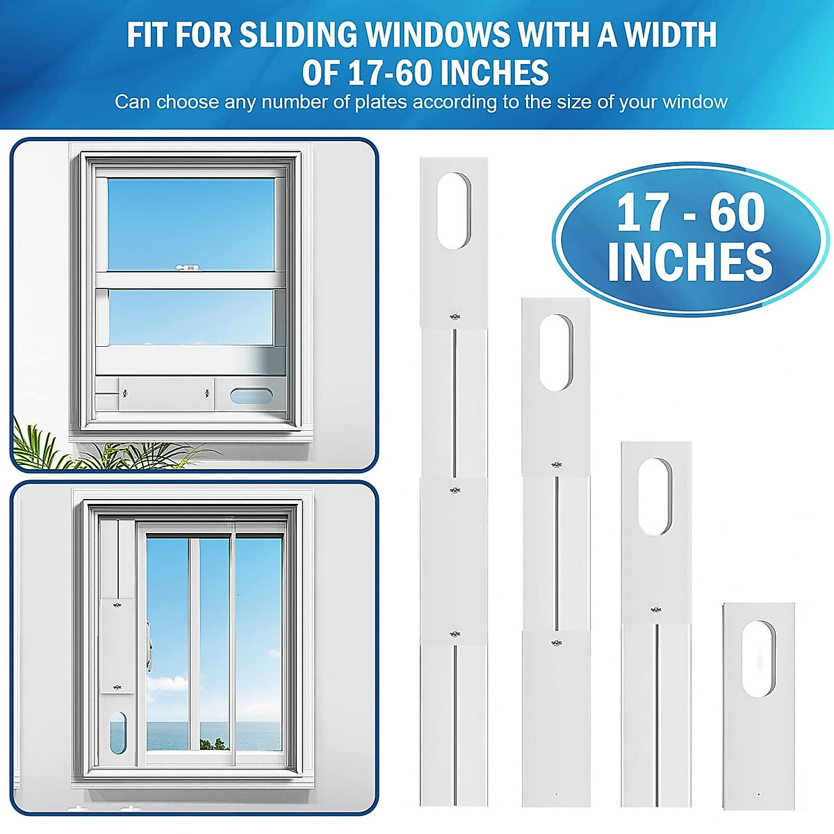 Pomeat Portable AC Window Kit with 5 inches Coupler, Adjustable AC Vent Kit Universal Window Seal Kit for Portable Air Conditioner, Adjustable Length 17 inches-60 inches