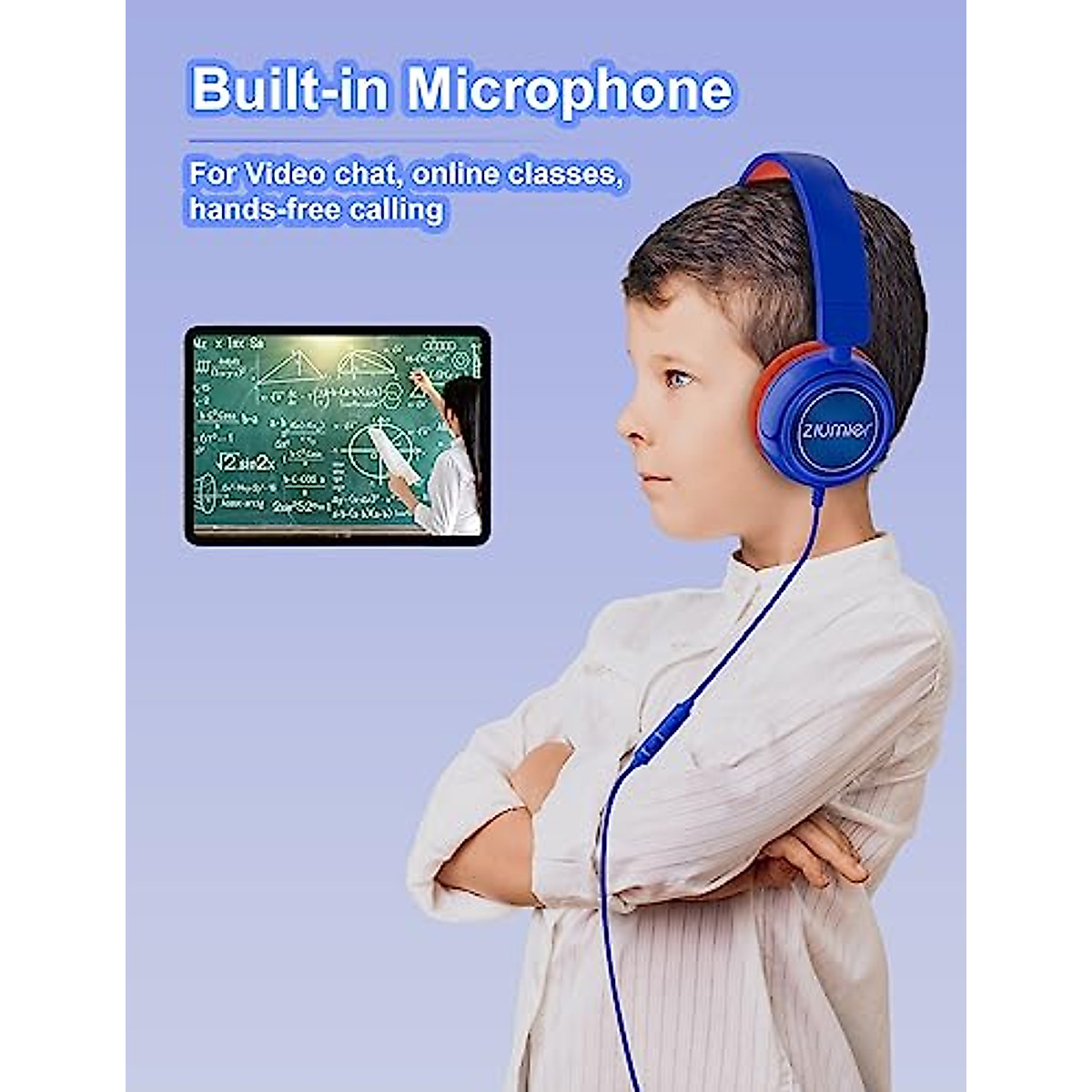 ZIUMIER Kids Headphones Wired, Headphones for Kids with Microphone for Boys Girls, 85dB/ 94dB Volume Limited, Foldable Toddler Headphones for School Airplane Travel,iPad, Fire Tablet, Kindle