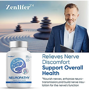 Zenlifer 120 Capsules Relief Pain Neuropathy Nerve Health Nutritional Blend with 600 mg Alpha Lipoic Acid-Benfotiamine, Peripheral,Hand Fingers Legs, Best Maximum Strength Natural Renew Vitamins