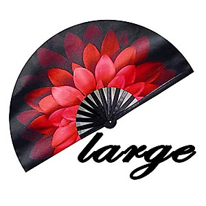 Meifan Rave Clack Large Folding Hand Fans for WomenMen, Chinese Japanese Bamboo Fans Handheld Fans for Festival, Dance, Gift, Performance, Decorations (Lotus flower)