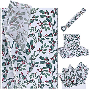 100 Sheets 20 * 14 Inches Christmas Tissue Paper for Gift Bags, Holly Berry Printed Tissue Paper for Gift Wrapping, Xmas Decorative Tissue for Birthday Wedding Winter Holidays DIY Craft