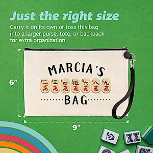 Pattern Pop - Personalized Mahjong Bag - Small Light Beige Pouch for Board Game Pieces - Storage Bag - Great for Mahjong Players - Majong Accessories (9 x 6 In)