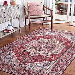 SAFAVIEH Tucson Collection Area Rug - 5' x 8', Red & Pink, Persian Design, Non-Shedding Machine Washable & Slip Resistant Ideal for High Traffic Areas in Living Room, Bedroom (TSN139R)